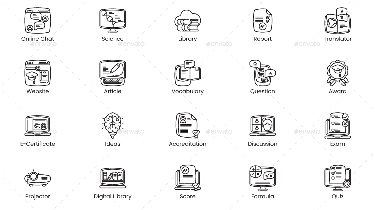 Online Learning Outline Icons, Icons | GraphicRiver