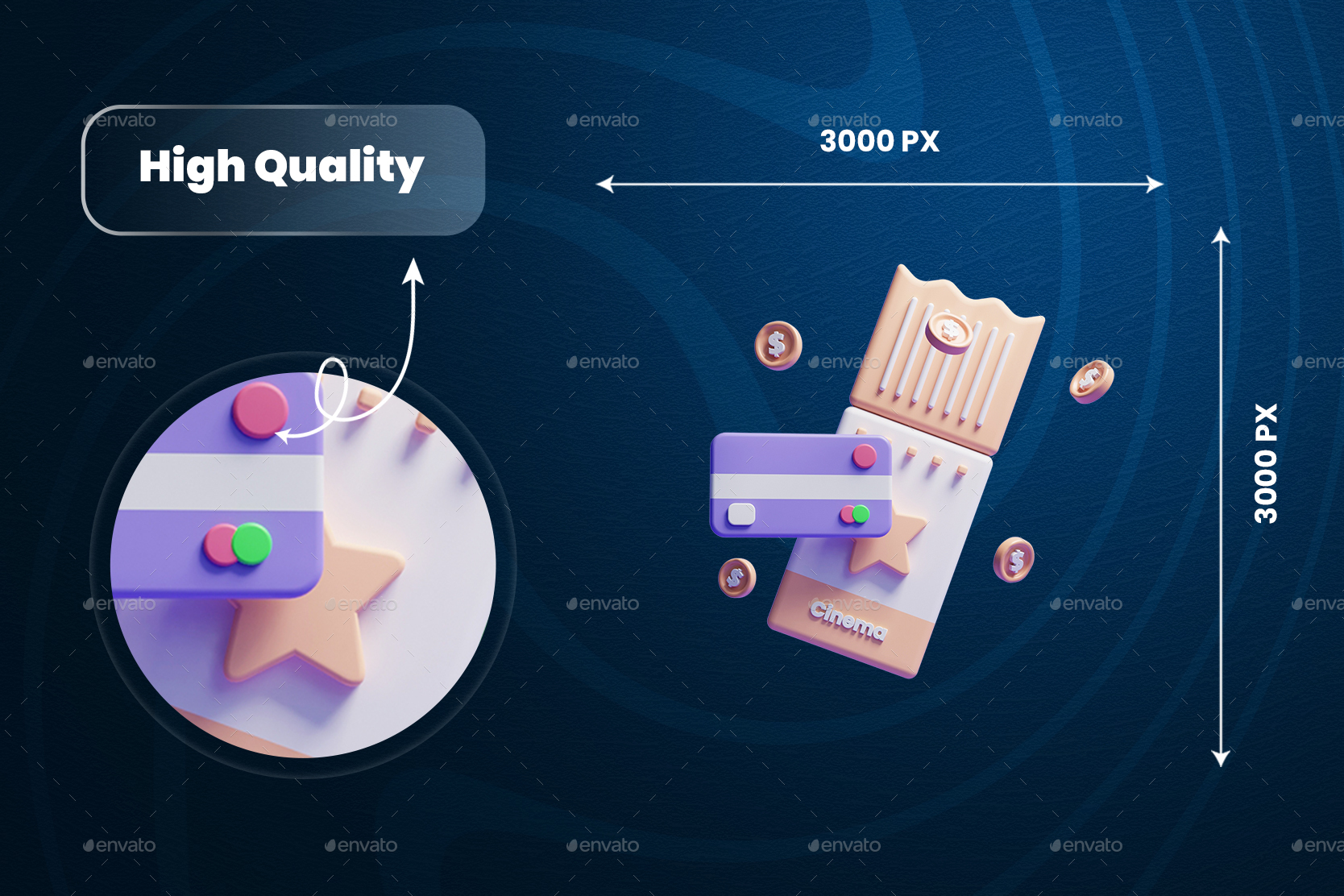 Cinema Ticket 3d Illustration Icon Pack, Graphics | GraphicRiver