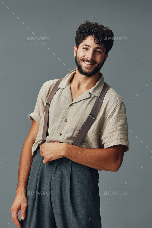 Happy man looking background person confidence face adult handsome ...