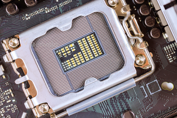 CPU connector socket on motherboard of PC is repaired as part processor ...