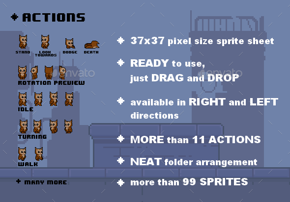 Pixel Owl Spritesheet, Game Assets | GraphicRiver