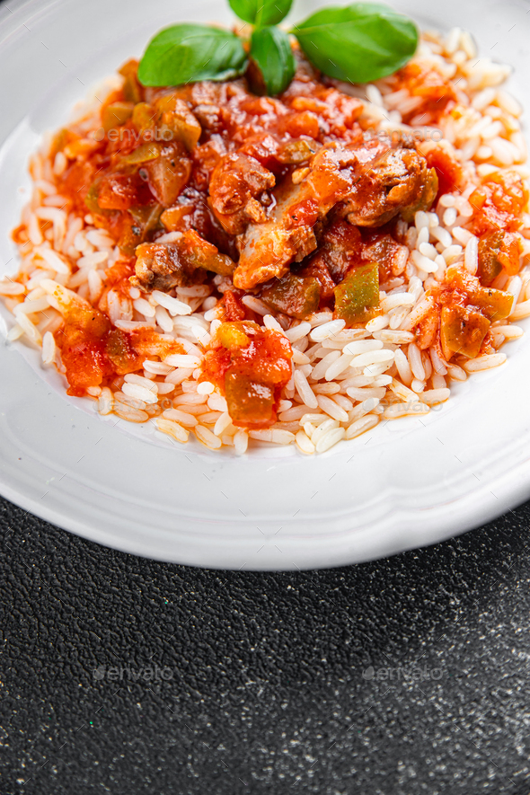 meat with rice chicken Basque tomato sauce tasty fresh eating cooking ...