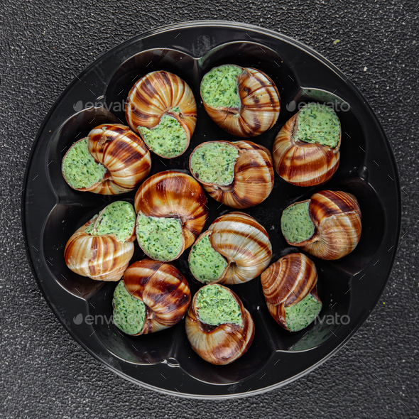 snails green butter aromatic herbs tasty fresh eating cooking appetizer ...