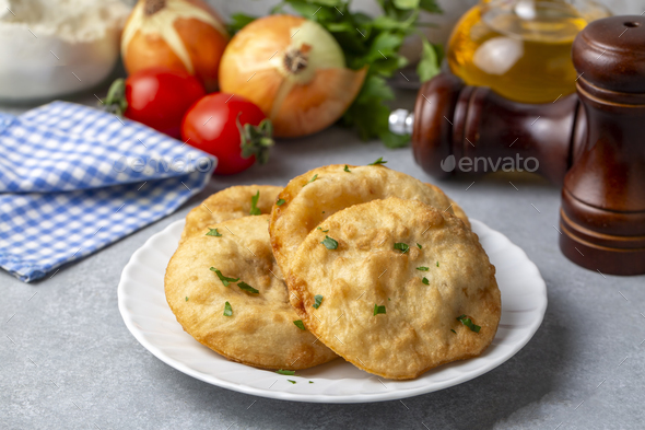 Fried handmade pies. Turkish name; fincan boregi or puf borek Stock ...