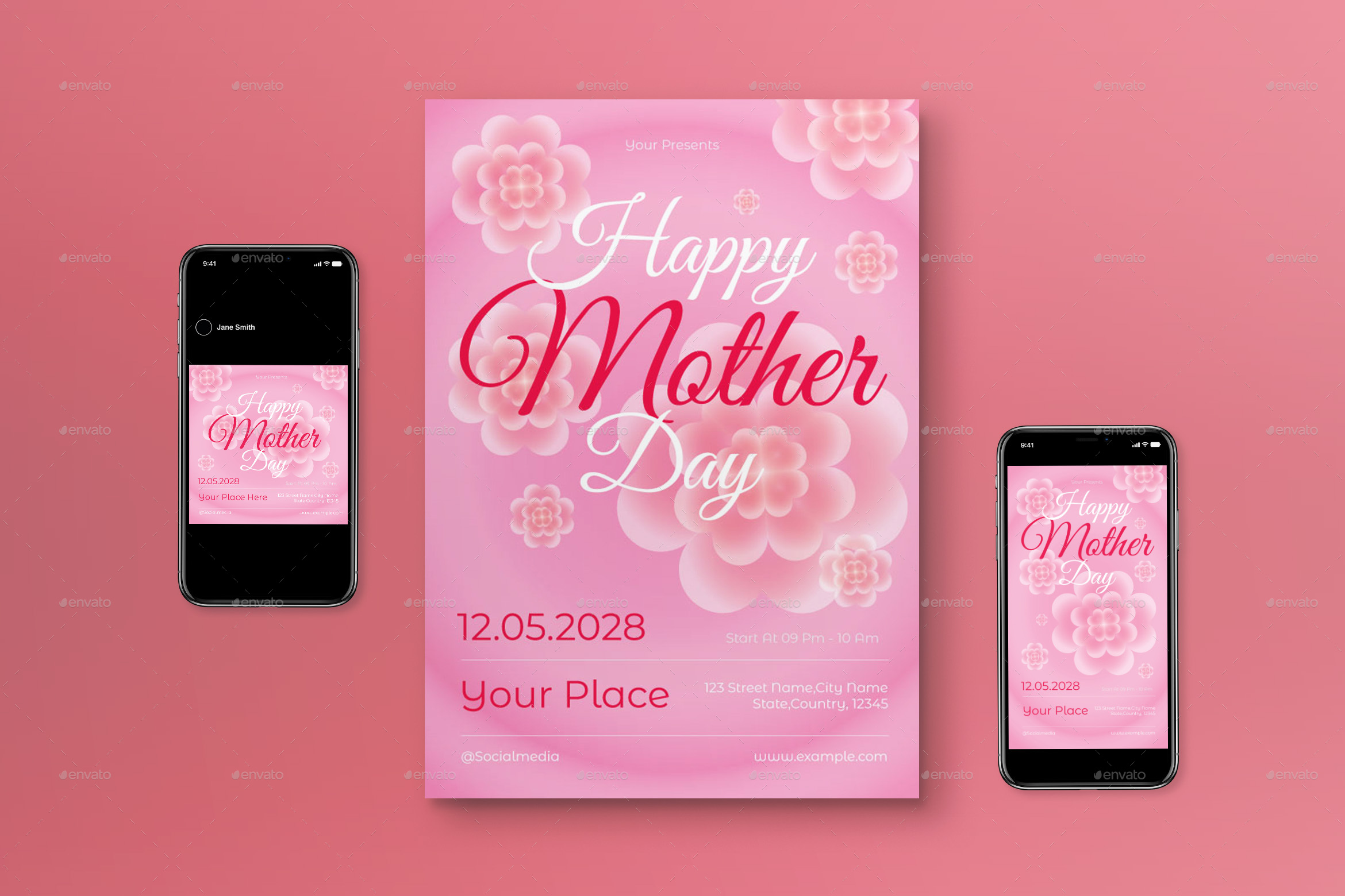Pink Gradient Mother's Day Flyer Set, Print Templates | GraphicRiver