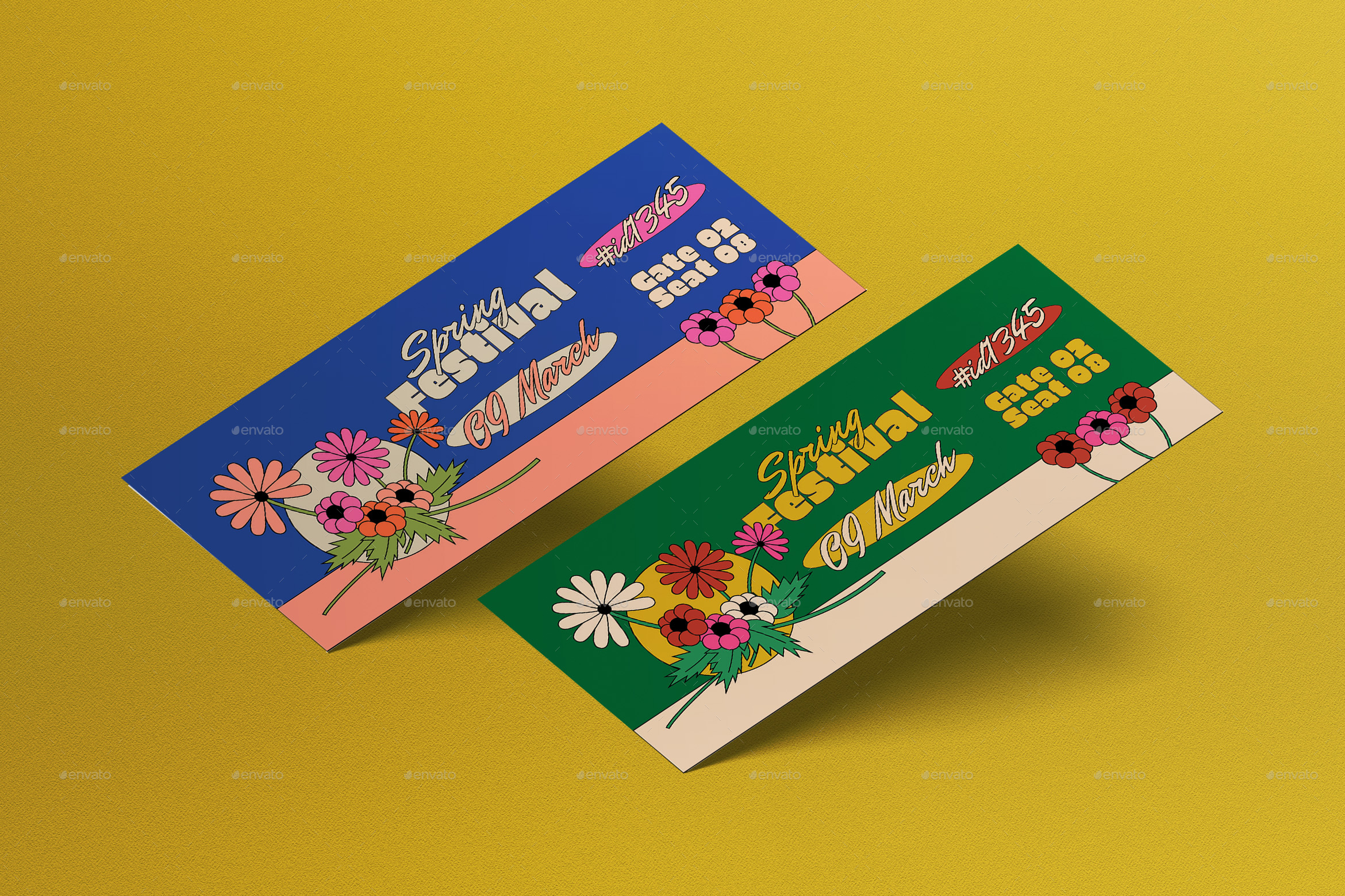 Green Vintage Spring Festival Ticket, Print Templates | GraphicRiver