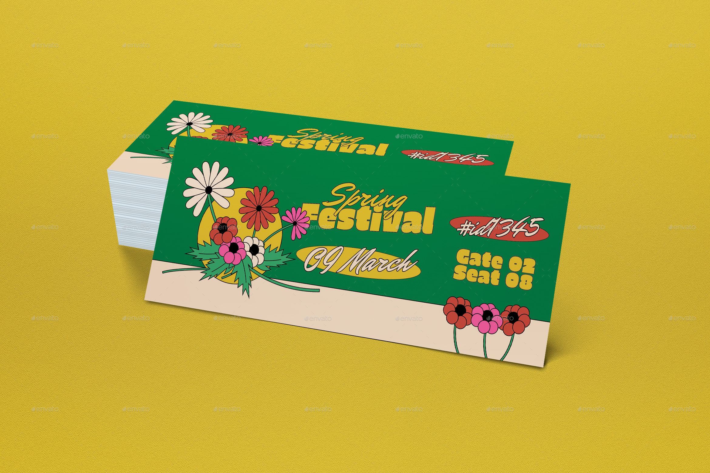 Green Vintage Spring Festival Ticket, Print Templates | GraphicRiver