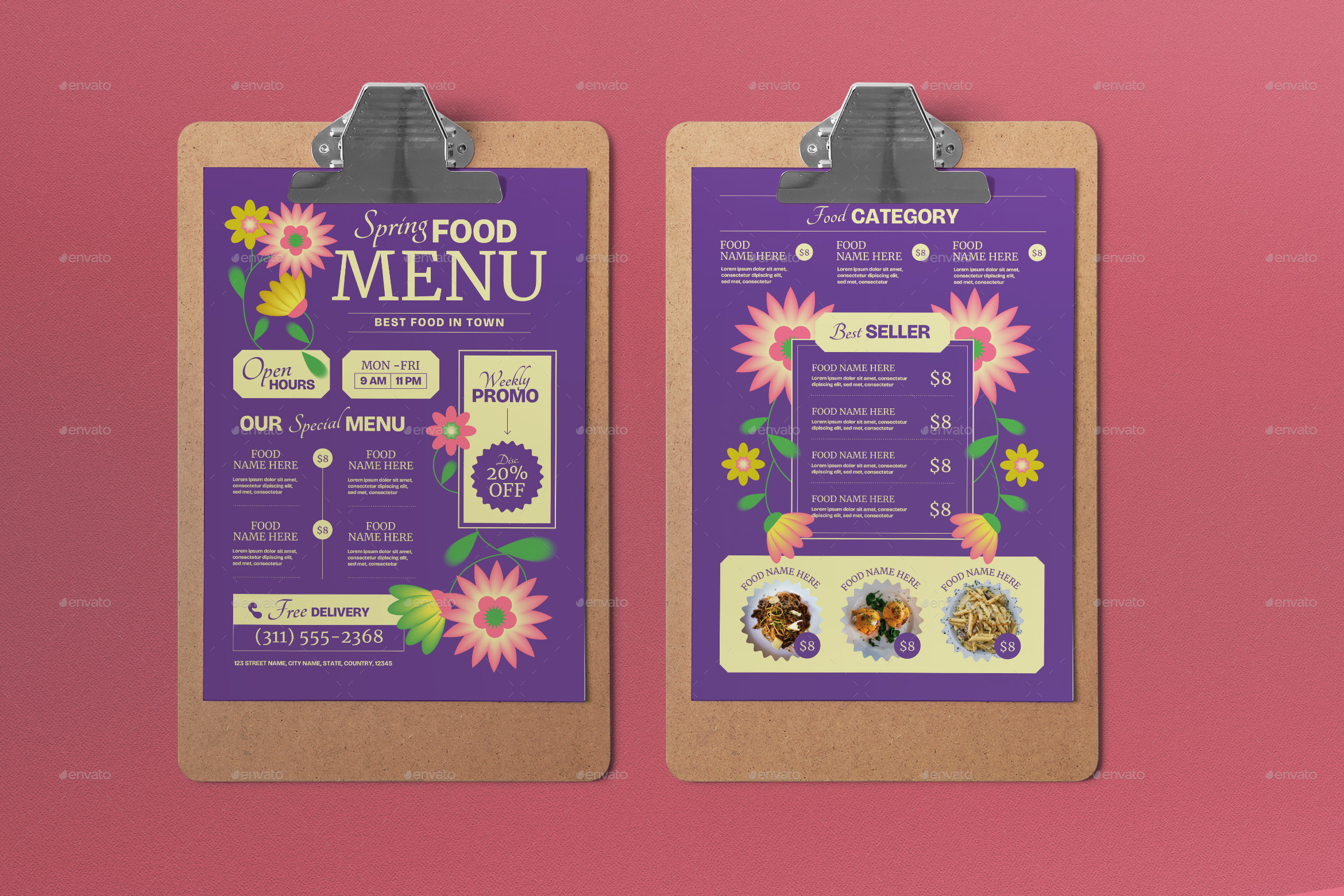 Purple Modern Spring Food Menu, Print Templates | GraphicRiver