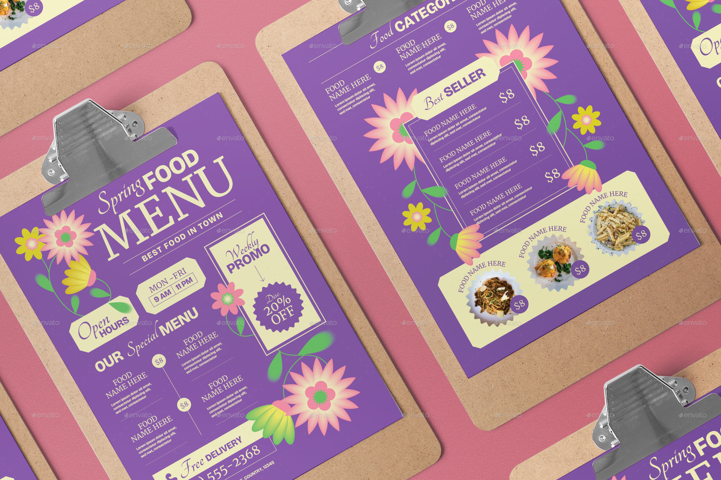 Purple Modern Spring Food Menu, Print Templates | GraphicRiver