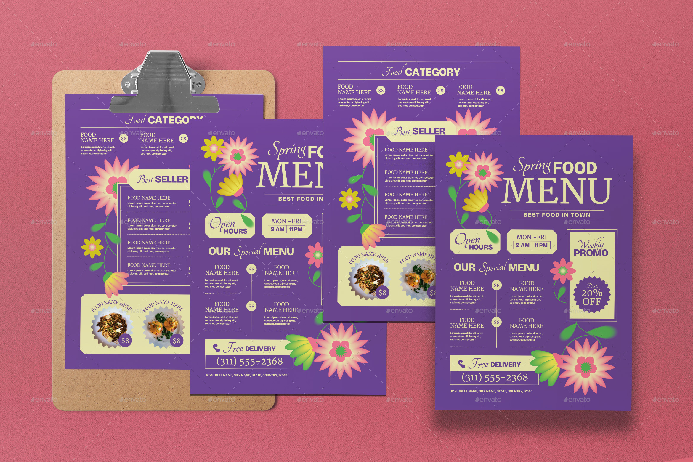 Purple Modern Spring Food Menu, Print Templates | GraphicRiver