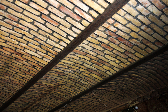 Close up vaulted brick ceiling in the old house. Major repairs Stock ...