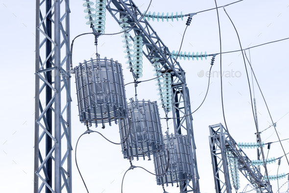 barriers on high voltage electrical lines, close-up Stock Photo by ...