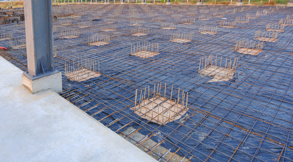 Deep foundation Footing with wire mesh steel structure on the ground in ...
