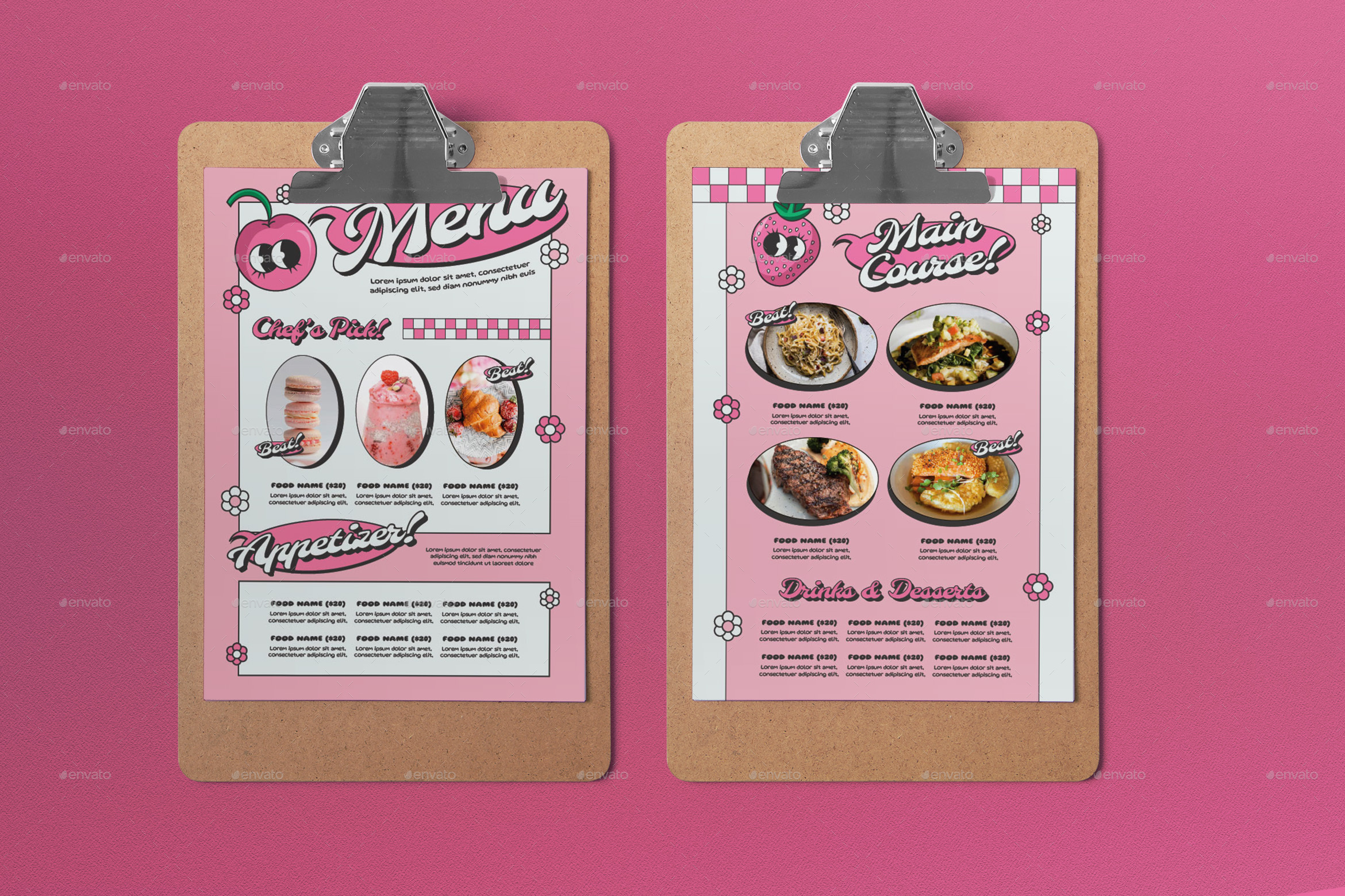 Pink Retro Spring Food Menu, Print Templates | GraphicRiver
