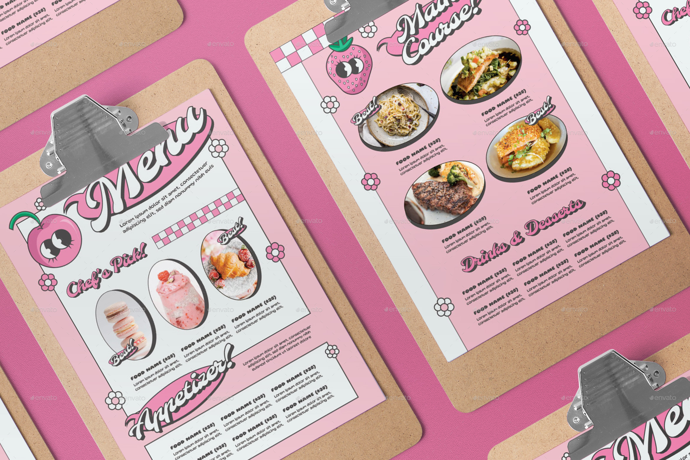 Pink Retro Spring Food Menu, Print Templates | GraphicRiver