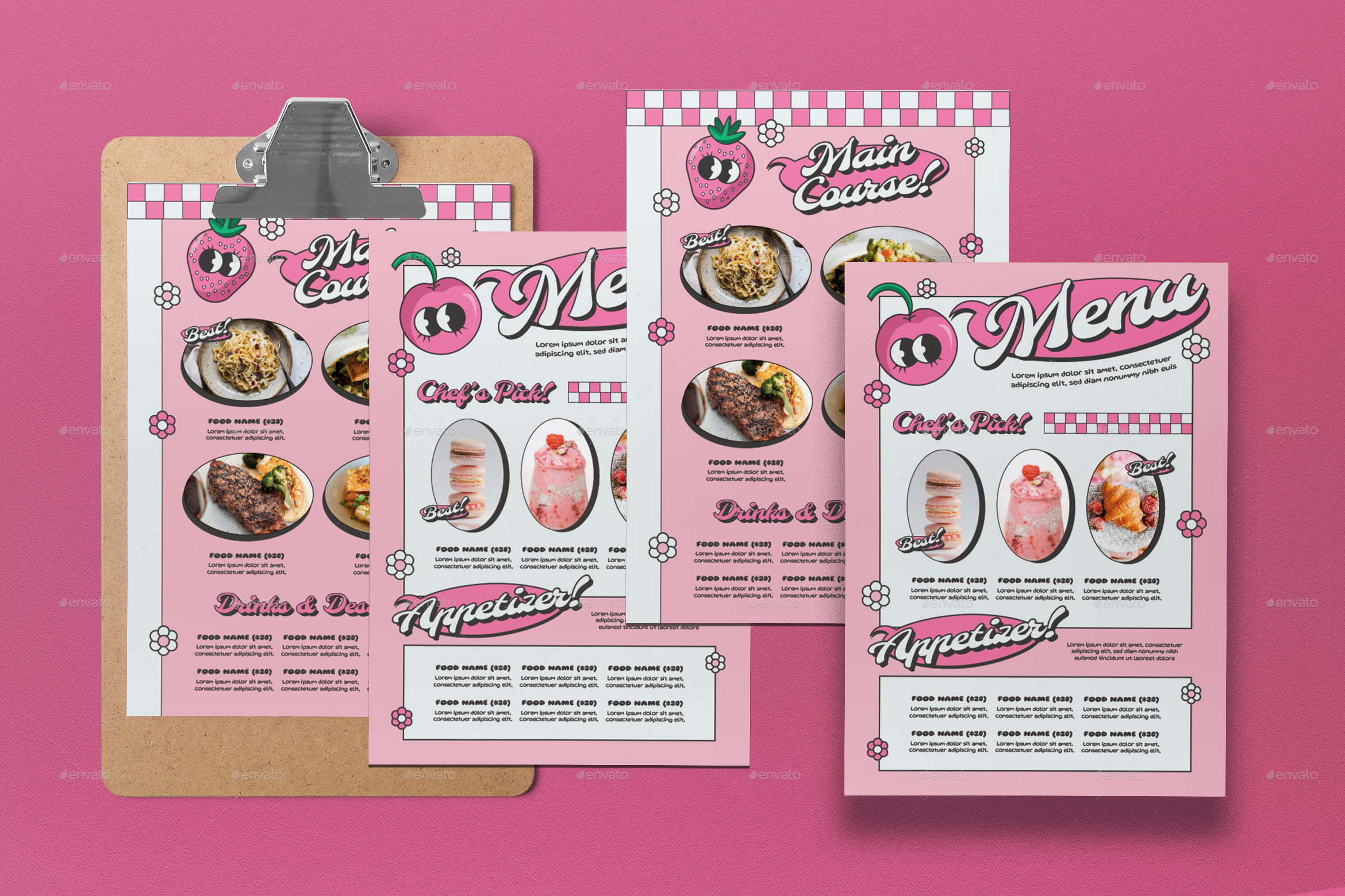 Pink Retro Spring Food Menu, Print Templates | GraphicRiver