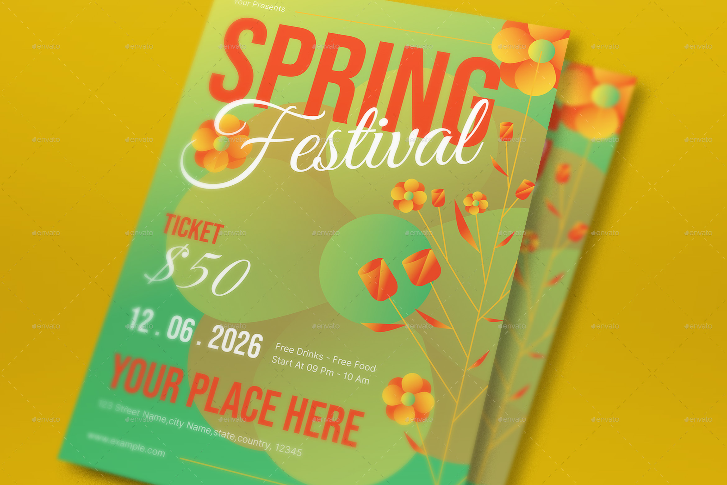 Green Gradient Spring Festival Flyer Set, Print Templates | GraphicRiver