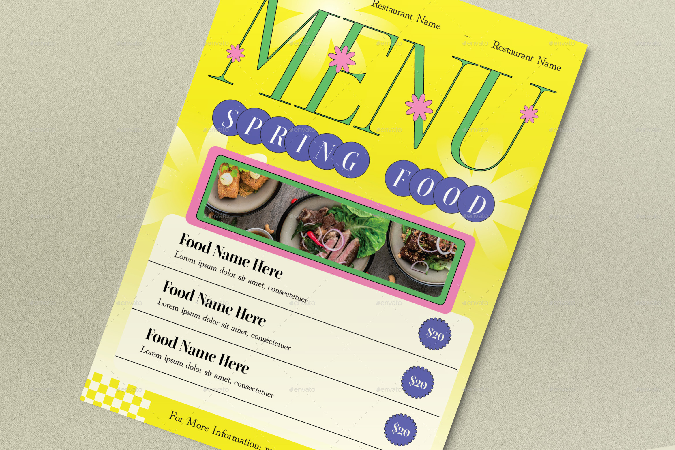Yellow Maximalism Spring Food Menu, Print Templates | GraphicRiver