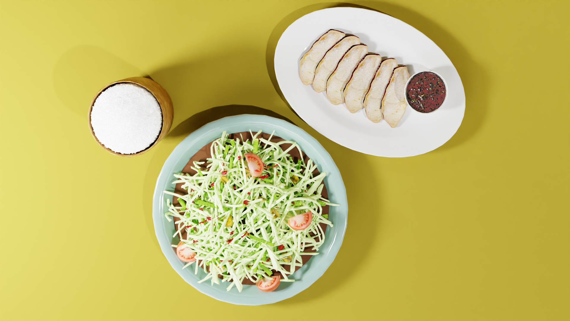 Papaya Salad with Grill Pork Butt and Sticky Rice 3D model by cptoey