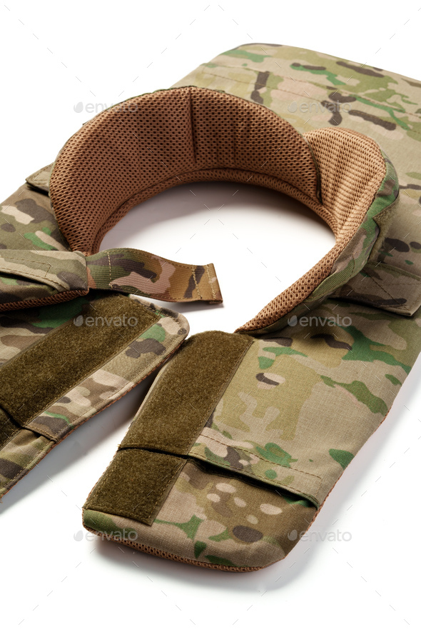 Tactical neck protection module isolated on white Stock Photo by ...
