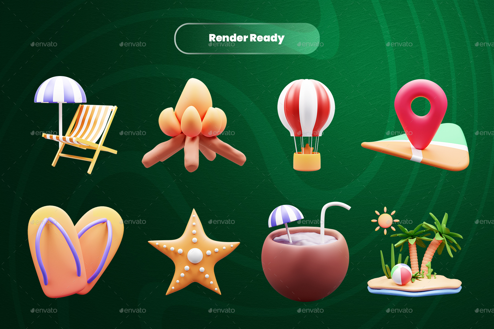 Summer 3d Illustration Icon Pack, Graphics | GraphicRiver