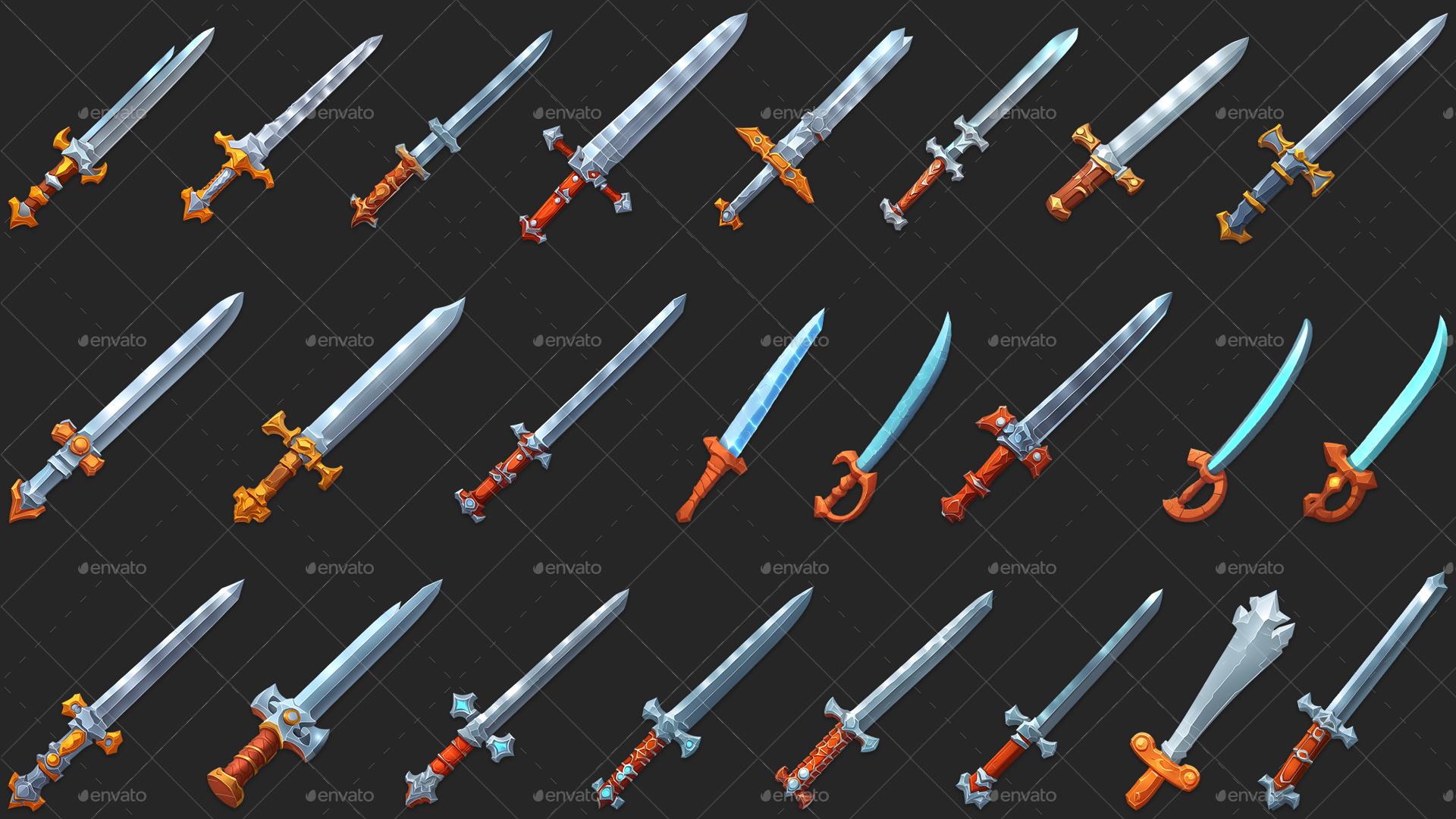 100 Fantasy Sword 2D Game Asset, Game Assets | GraphicRiver