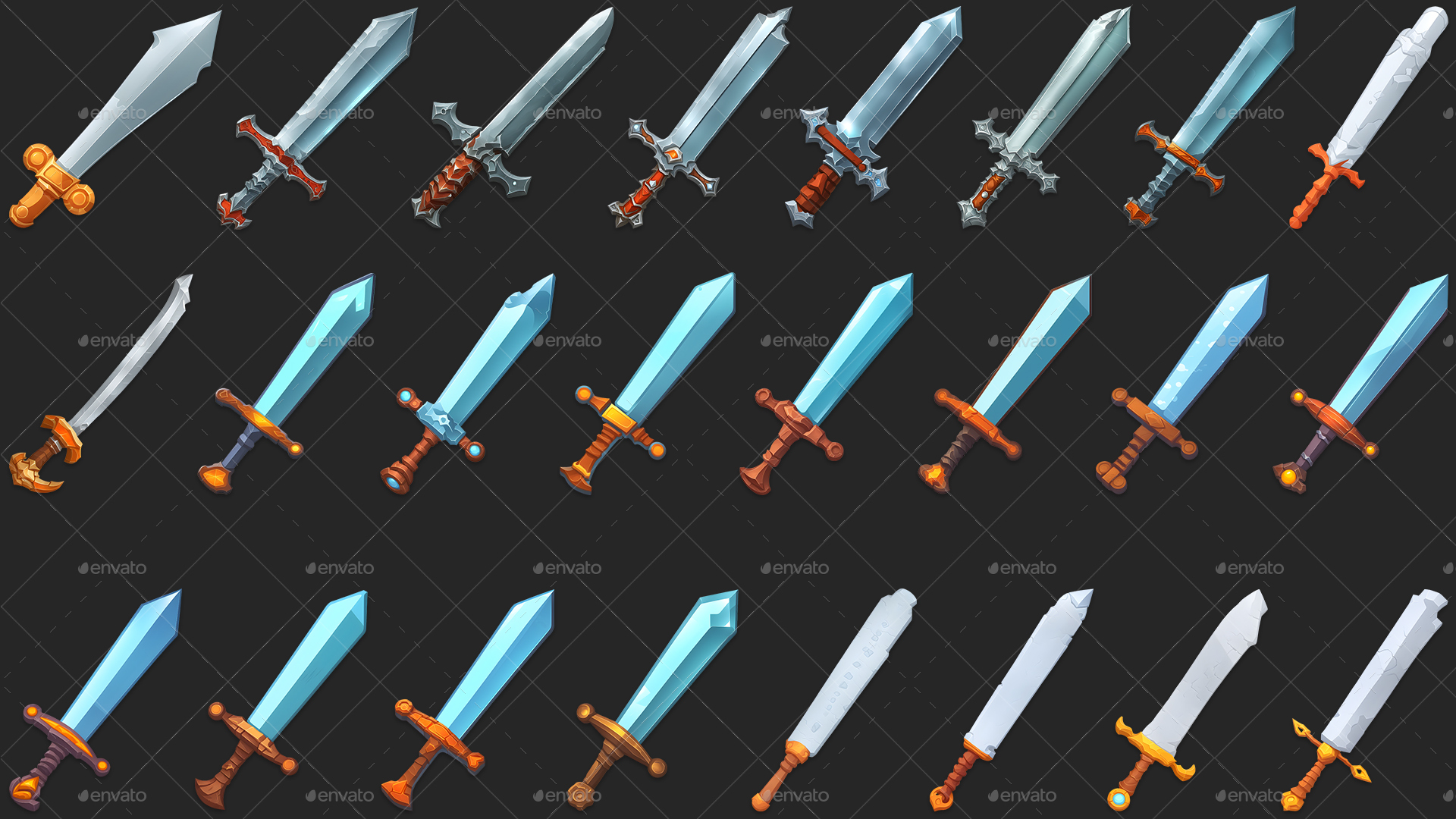 100 Fantasy Sword 2D Game Asset, Game Assets | GraphicRiver