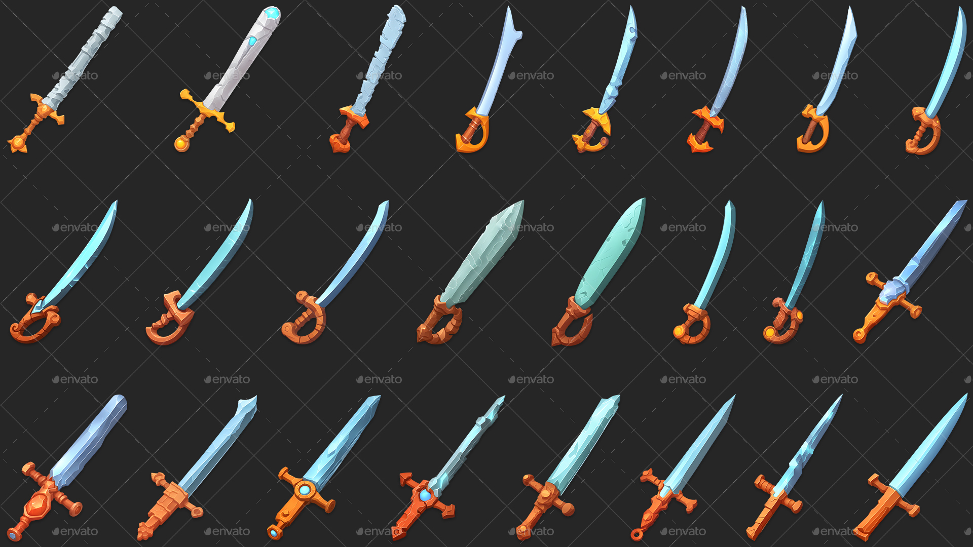 100 Fantasy Sword 2D Game Asset, Game Assets | GraphicRiver