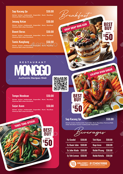 Colorful Food Menu, Print Templates | GraphicRiver