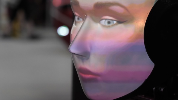 Human robot. Robot face close up. Artificial intelligence., Stock Footage