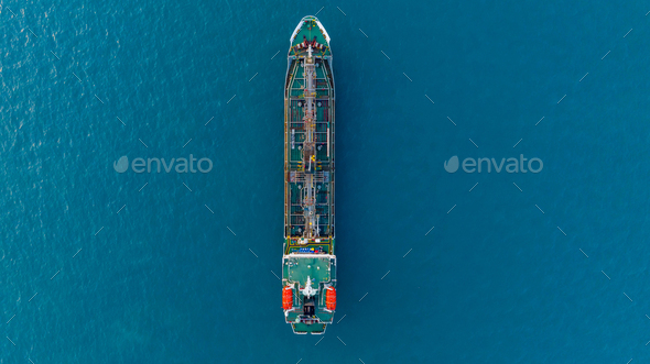 Aerial top view of oil tanker ship at sea, Crude oil tanker industrial ...