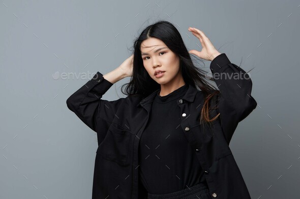 Face woman healthy beauty fashion portrait background girl grey skin ...