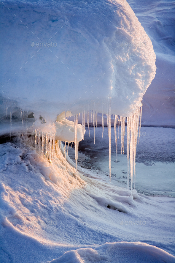 Icicles on Sea Ice - Greenland Sea - High Arctic Stock Photo by ...