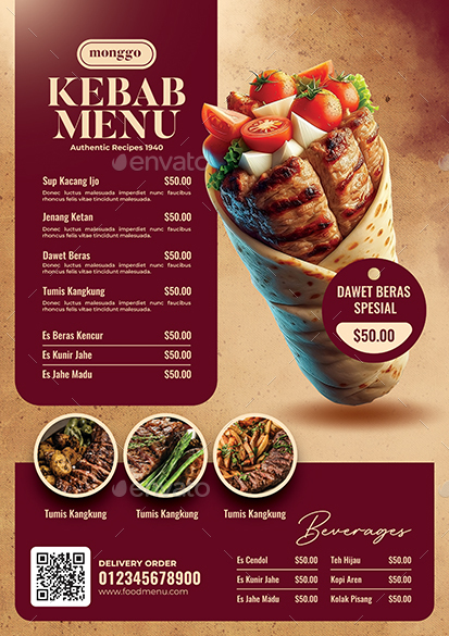 Kebab Food Menu, Print Templates | GraphicRiver