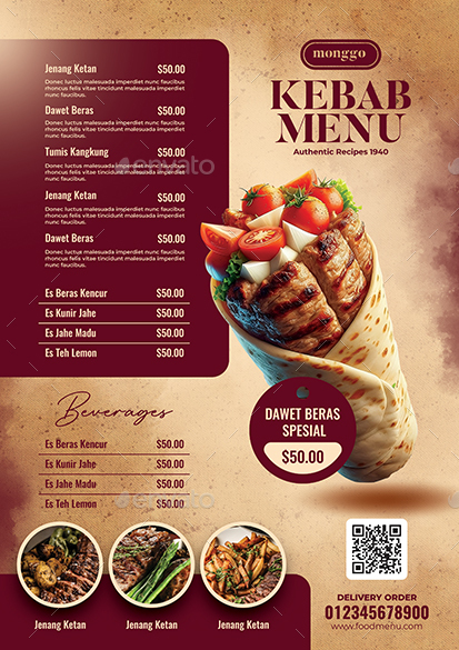 Kebab Food Menu, Print Templates | GraphicRiver