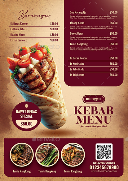 Kebab Food Menu, Print Templates | GraphicRiver