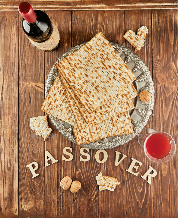 Pesach celebration concept - Jewish holiday Pesach. Matzah on ...