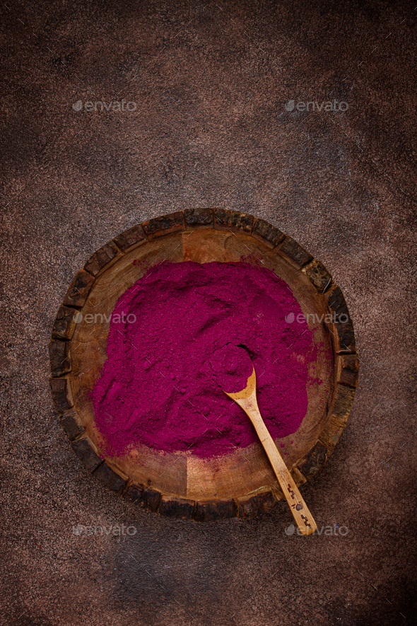 Pitaya powder , dragon fruit, freeze-dried powder , top view, no people ...