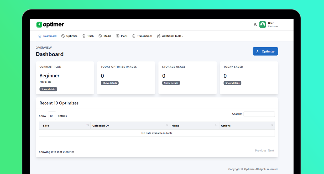 Optimer - Advanced Image Optimizer + Storage Platform | SAAS | PHP by nativecode