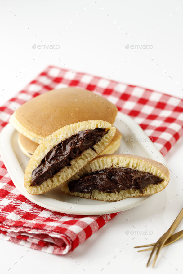 Chocolate Dorayaki, Japanese Double Pancake with Choco Paste Stock ...