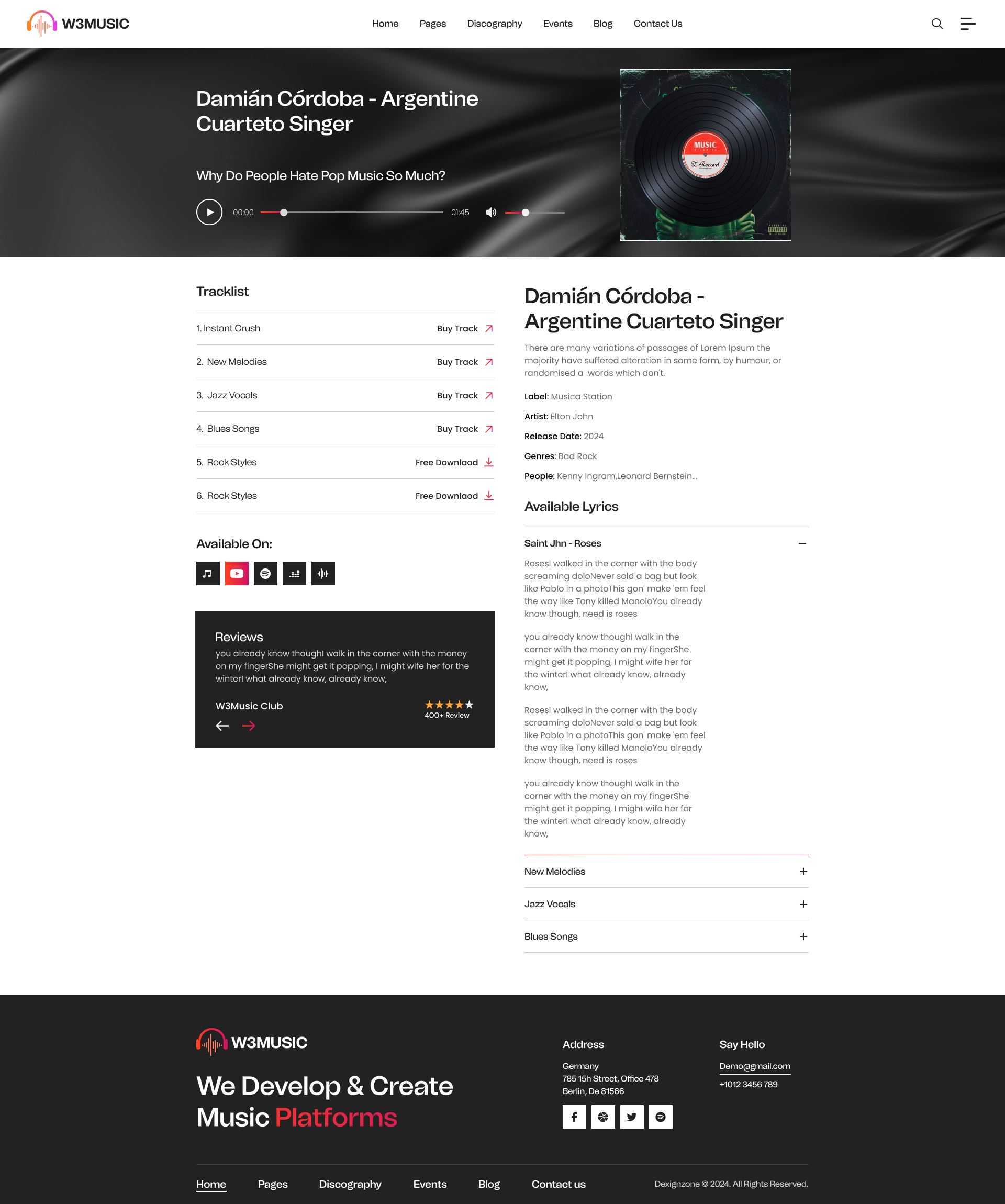 W3Music - Music, Band, Dj Figma Template by DexignZone | ThemeForest