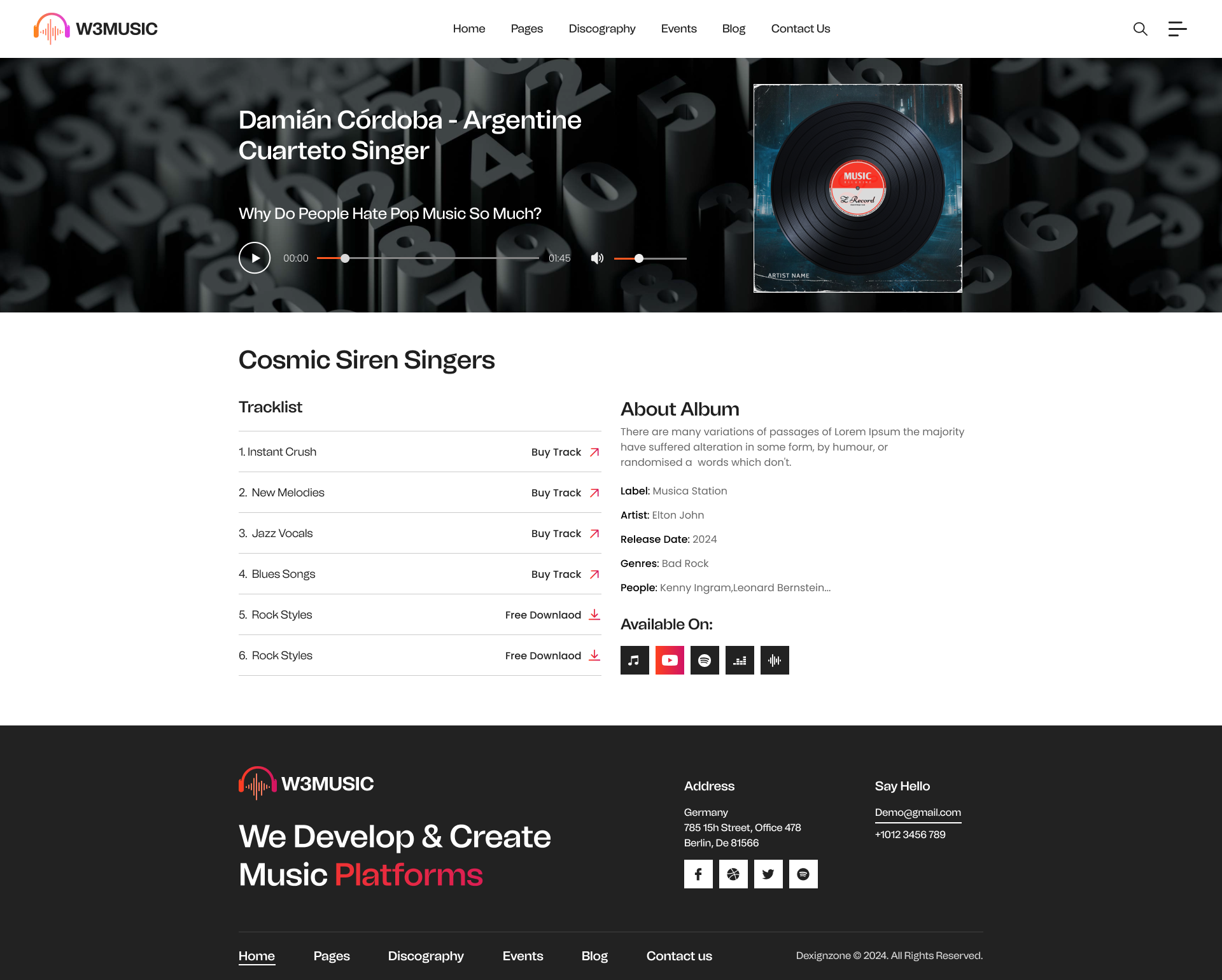 W3Music - Music, Band, Dj Figma Template by DexignZone | ThemeForest
