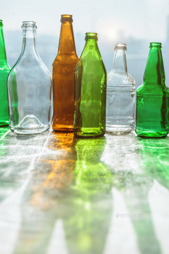 Recyclable glass waste. Social responsibility, ecology care concept ...