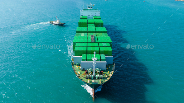 Green Cargo Container Ship, Cargo Container only green color. container ...