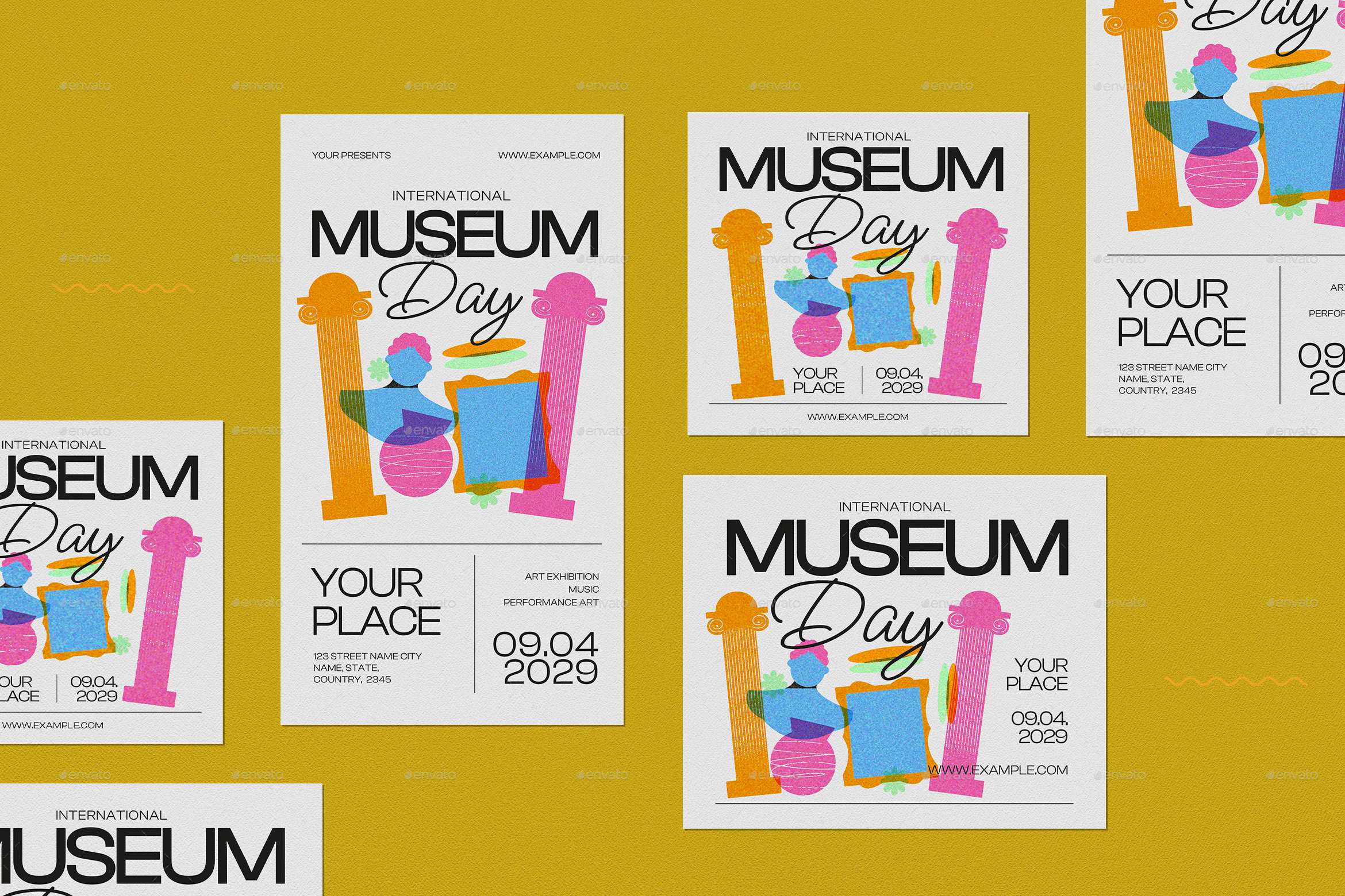 White Risograph International Museum Day Flyer Set, Print Templates