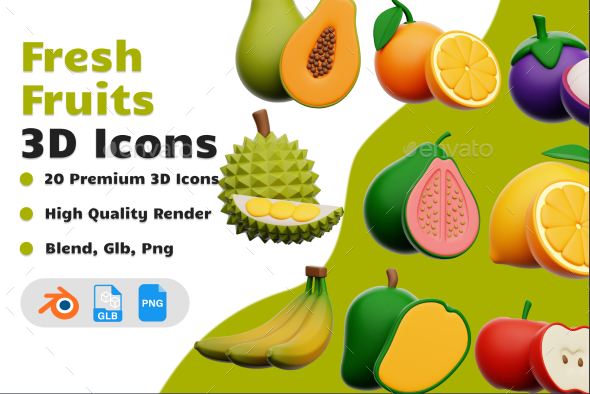 Fresh Fruit 3D Icons Set, Graphics | GraphicRiver