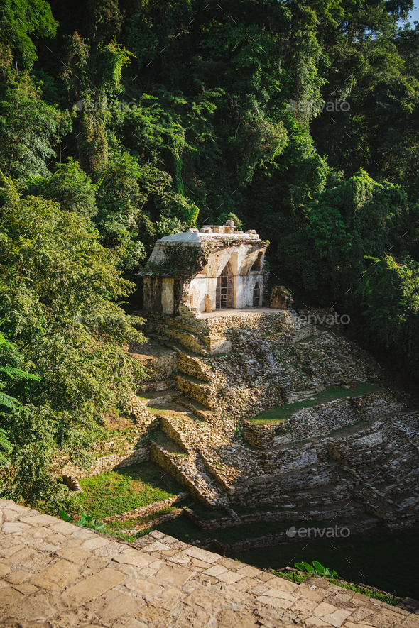 Temple of Foliated Cross in mayan ruins in the site of Palenque, Mexico ...