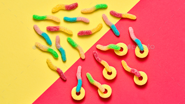 Mixed Sweets Party firework flying in air minimal. Ice Cream Sweets ...