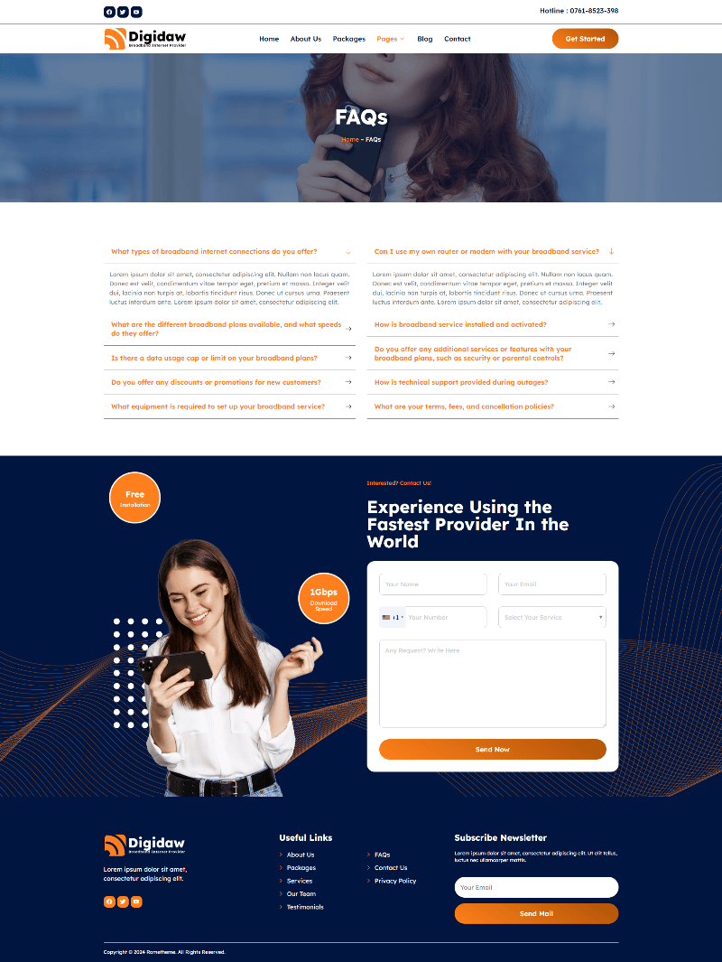 Digidaw - Broadband Internet Services Provider Elementor Template Kit ...