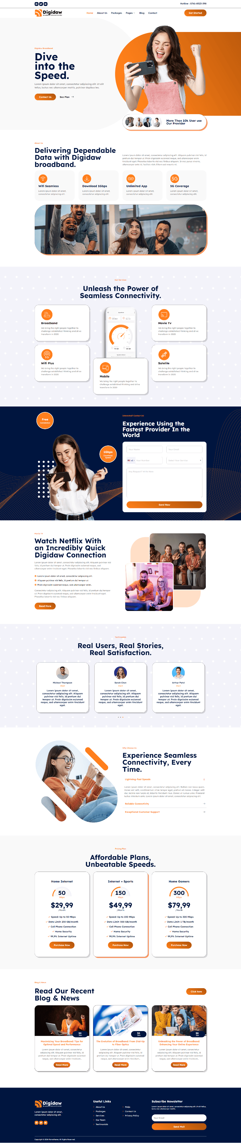 Digidaw - Broadband Internet Services Provider Elementor Template Kit ...